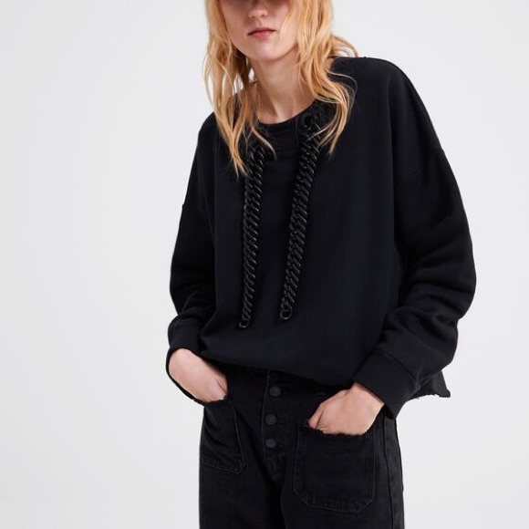 Zara | Tops | Zara Black Sweatshirt With Chain Trim | Poshmark